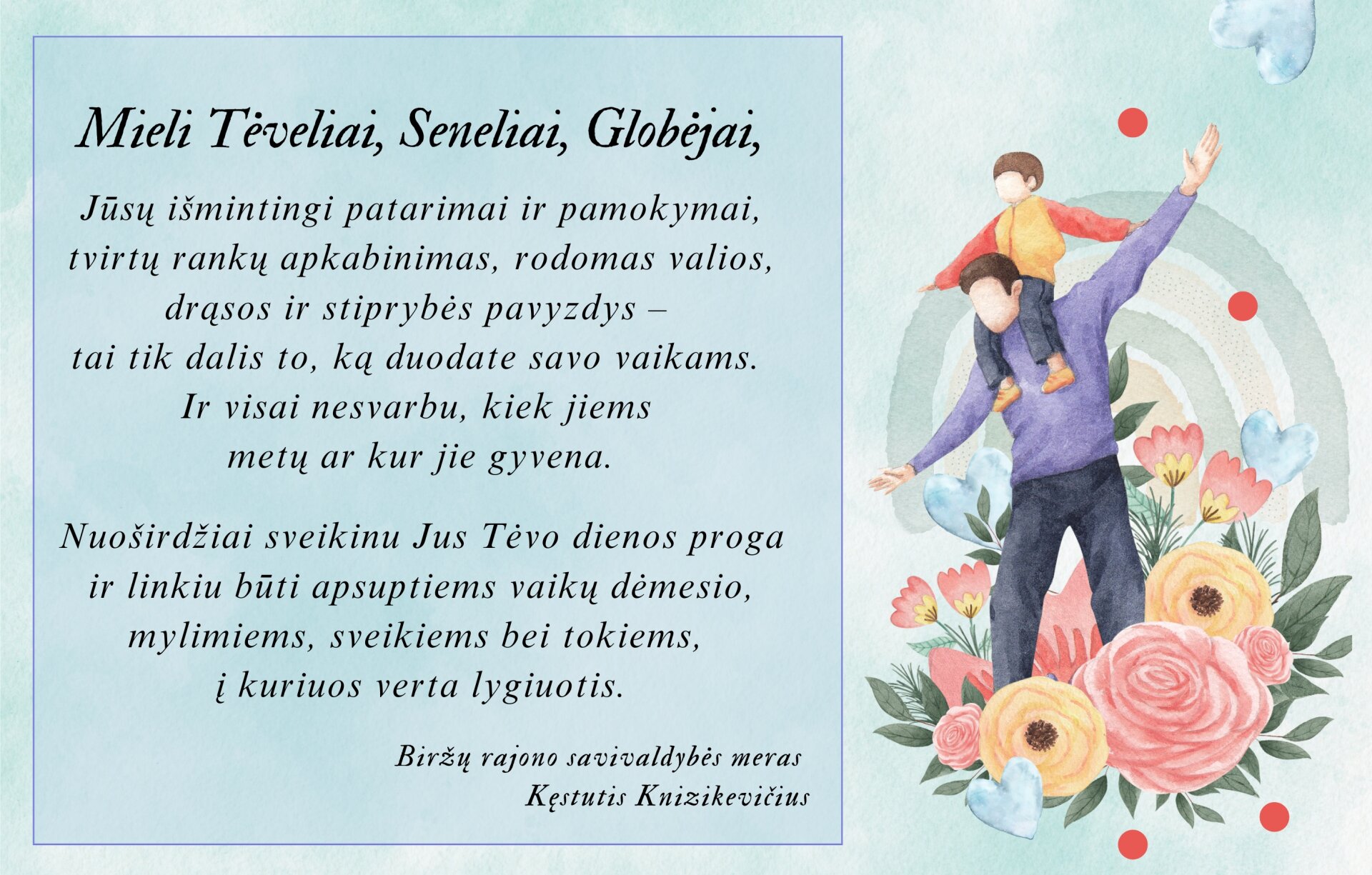 Savivaldybės mero sveikinimas Tėvo dienos proga | Biržų rajono savivaldybė